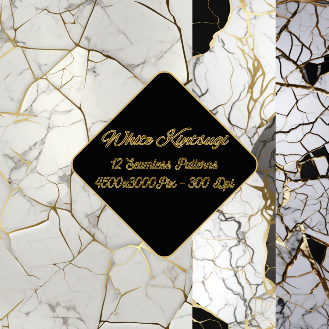 White Kintsugi 12 Seamless Patterns, Digital Download, Repeating ...