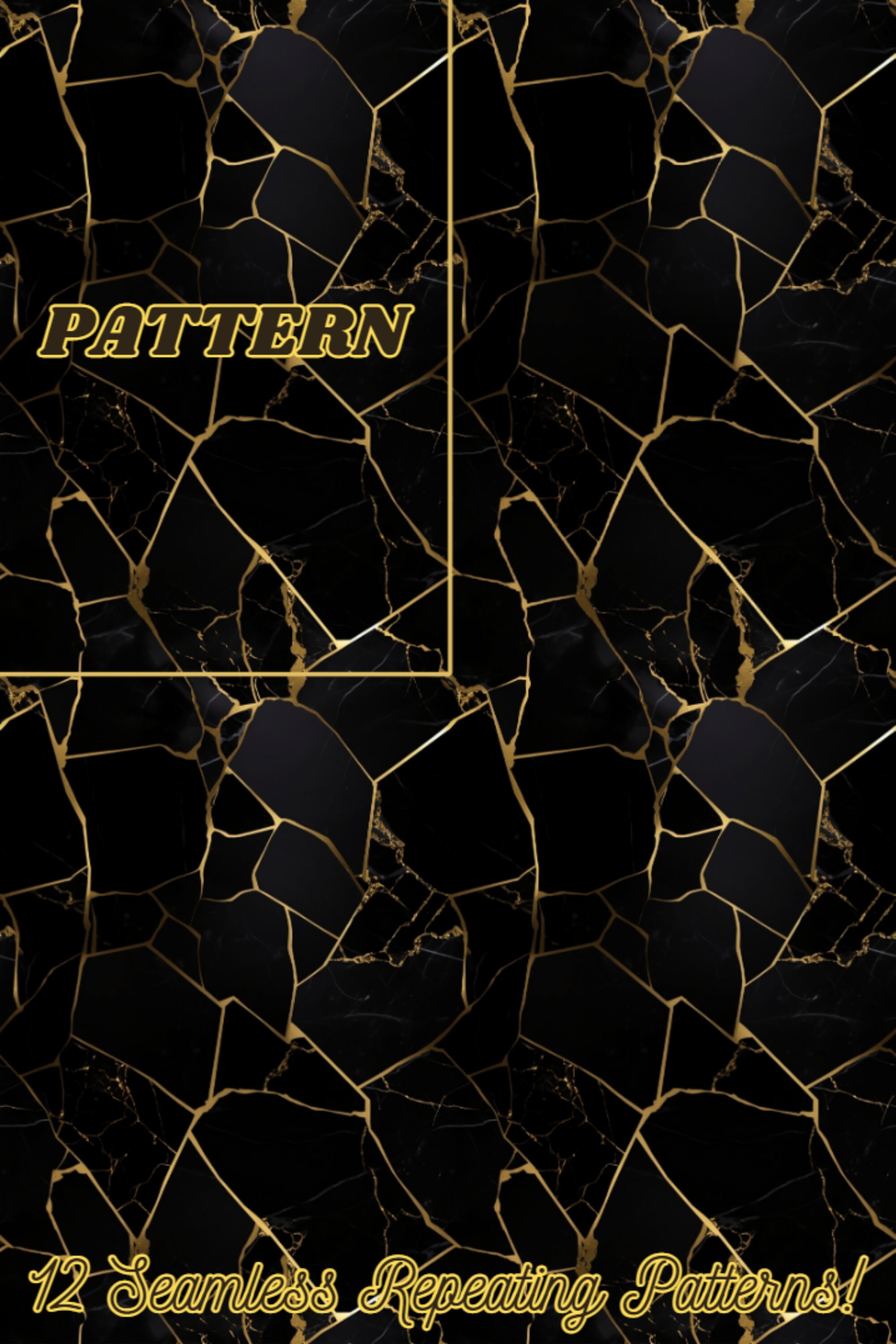 Black Kintsugi 12 Seamless Patterns, Digital Download, Repeating ...