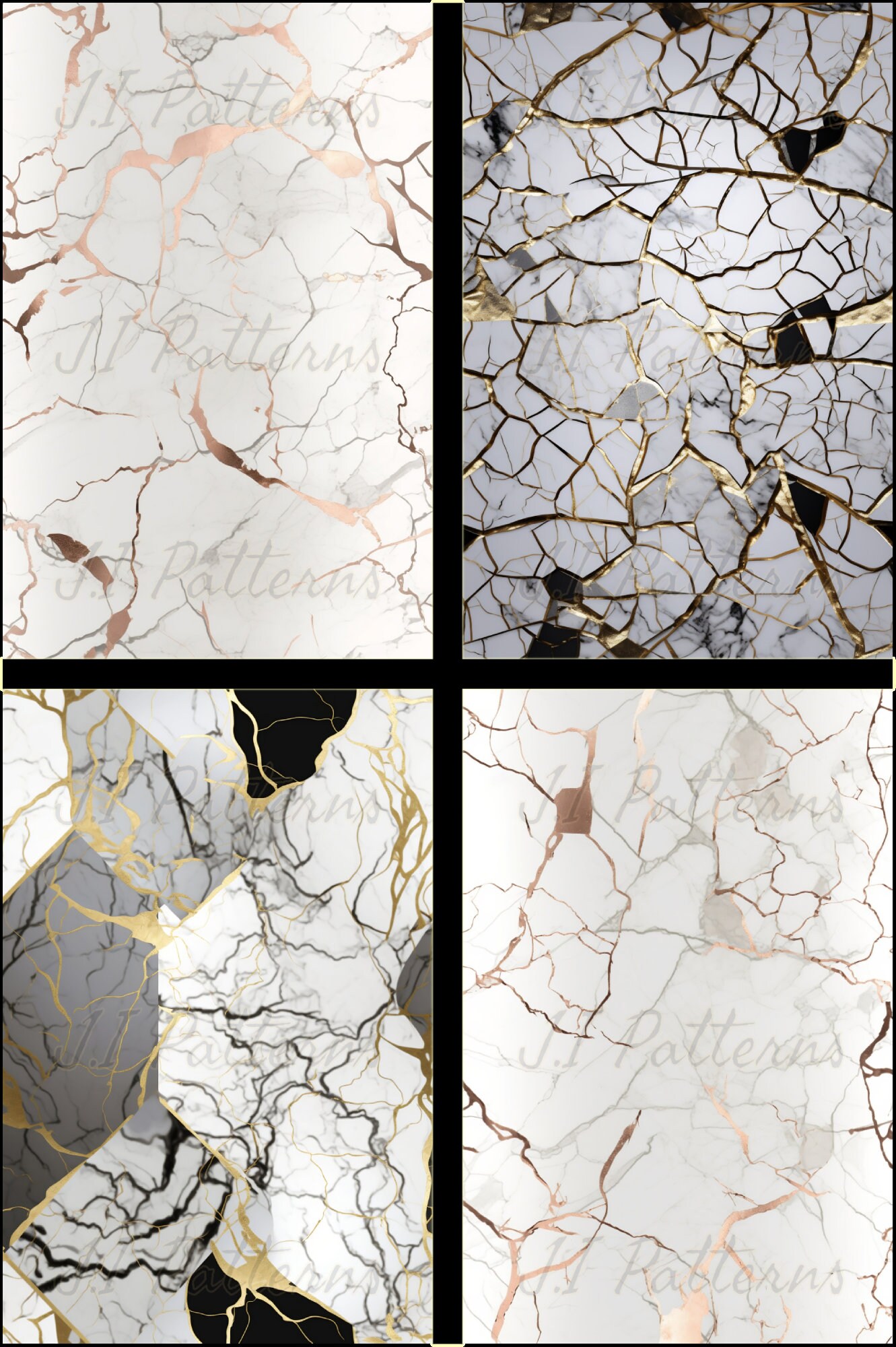 White Kintsugi 12 Seamless Patterns, Digital Download, Repeating ...