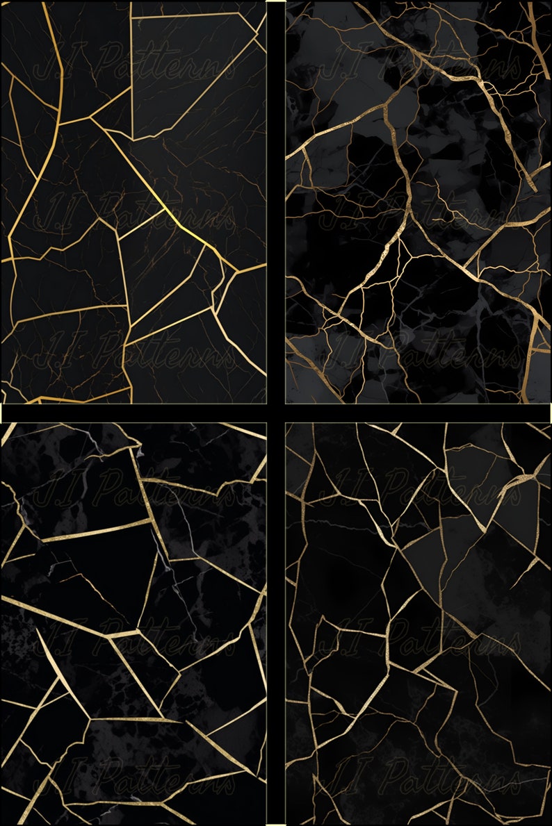 Black Kintsugi 12 Seamless Patterns, Digital Download, Repeating ...