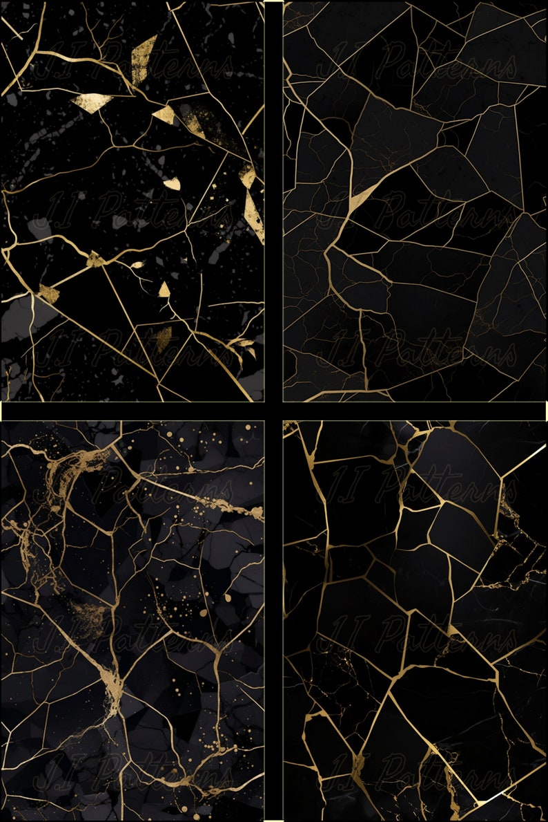 Black Kintsugi 12 Seamless Patterns, Digital Download, Repeating ...