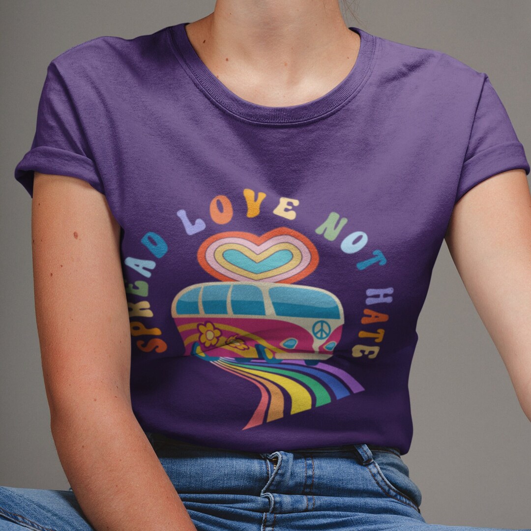 Women's Cotton Hippie T-shirt, Spread Love Not Hate 1960's Design ...