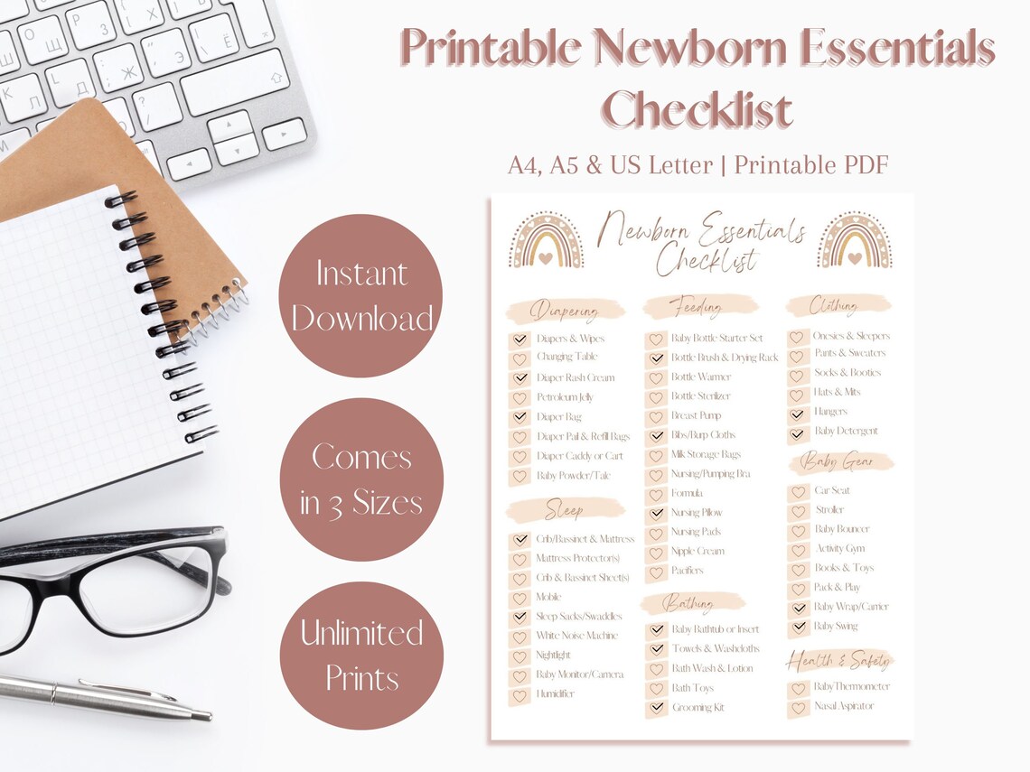 Newborn Essentials Checklist Printable, Baby Registry Checklist, Baby ...