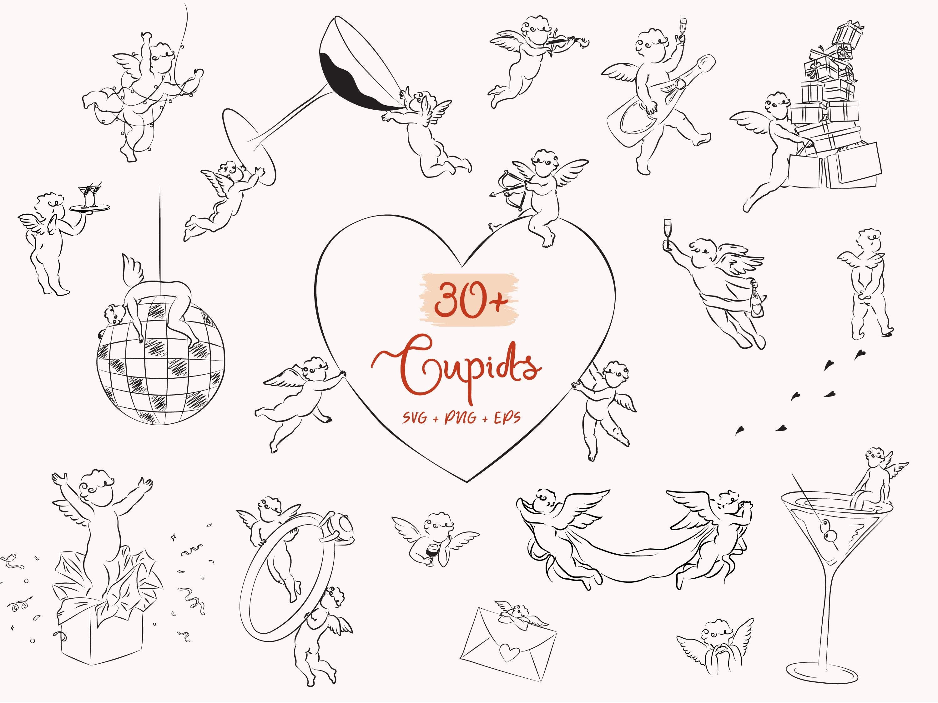 Hand Drawn Cupid Cherub SVG | 30+ Whimsical Love Baby Angel for ...