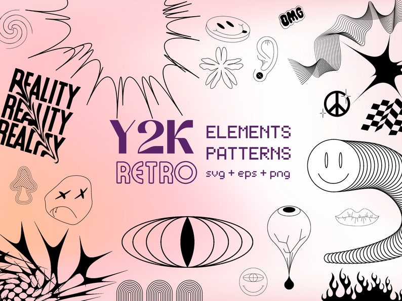 Y2K Retro Assets 250 Svg Png Jpg FREEBIES INCLUDED Futuristic Svg for ...