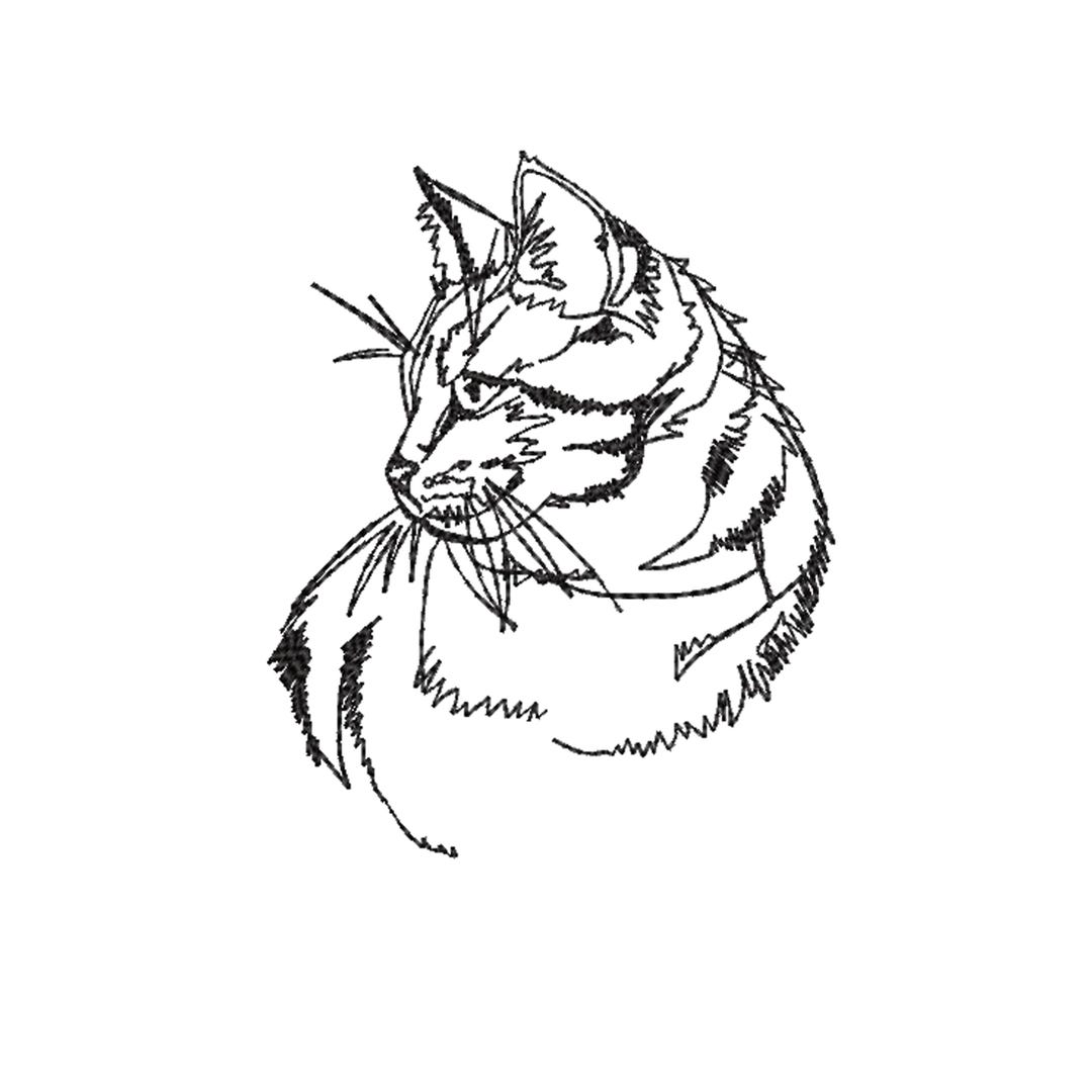 Cute Tabby Cat Embroidery Design, 15 Sizes, Run Stitch Tabby Cat ...