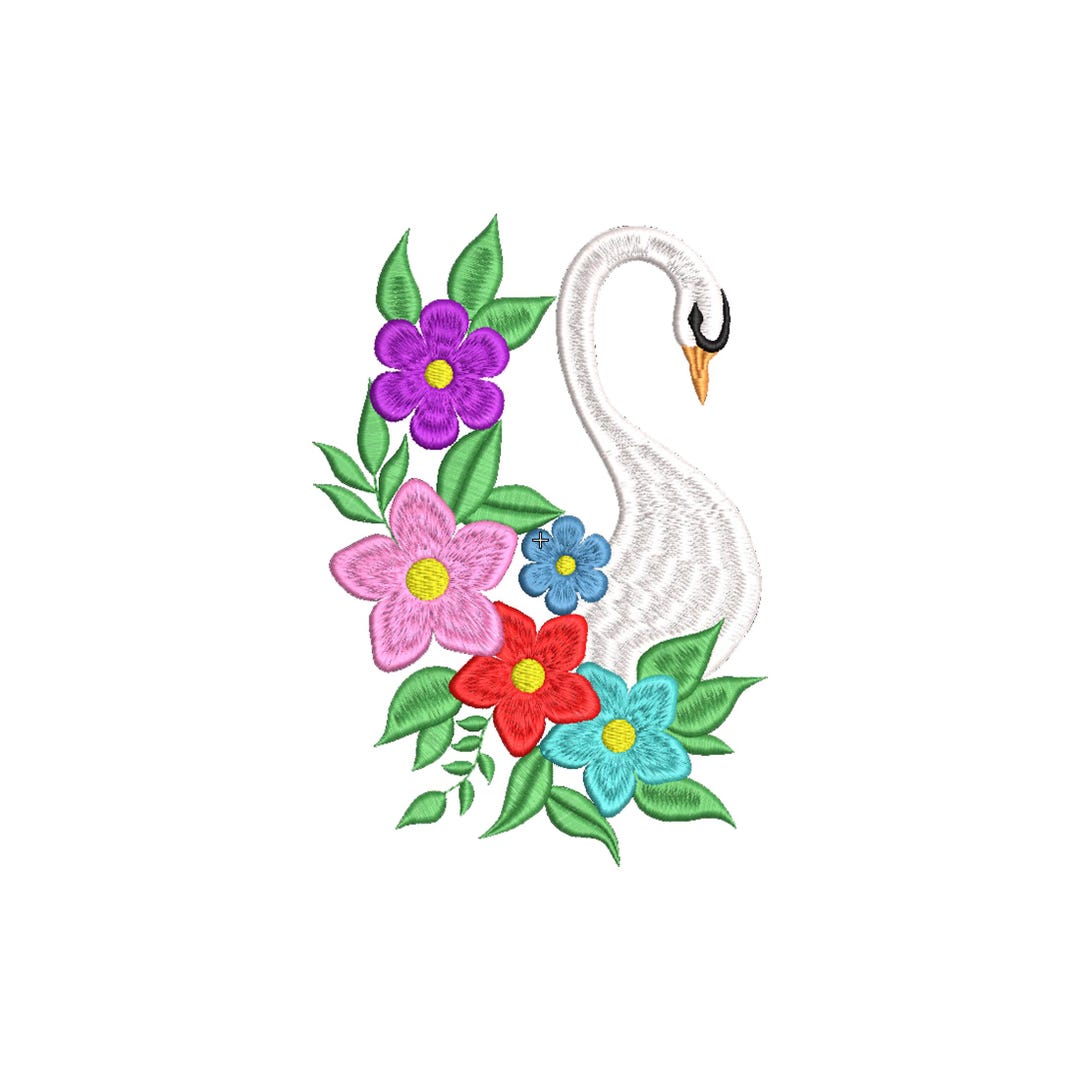 Floral Swan Embroidery Design, 10 Sizes, Swan Machine Embroidery Design ...