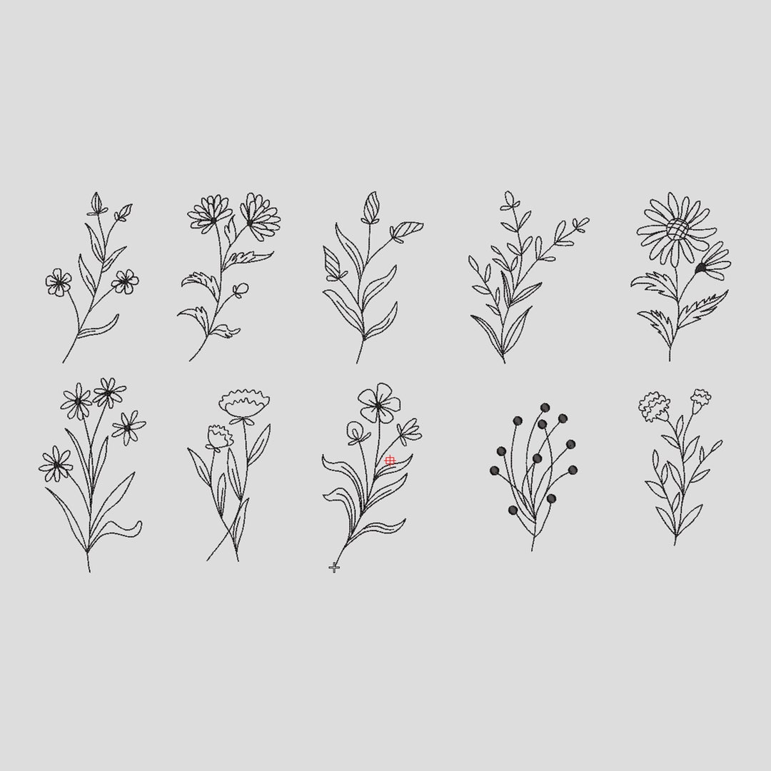 10 Wild Flowers Machine Embroidery Designs, 5 Sizes, Meadow Flowers ...
