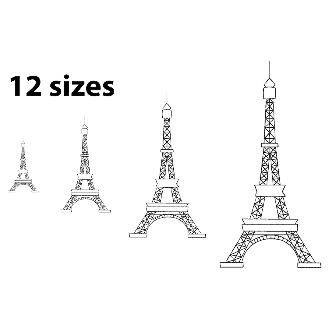 Eiffel Tower Embroidery Design, 12 Sizes, Run Stitch Eiffel Tower ...