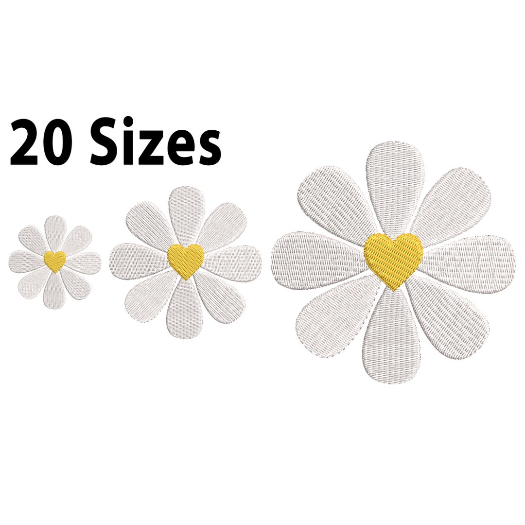 Mini to Large Heart Daisy Embroidery Design,20 Sizes, Daisy Embroidery ...