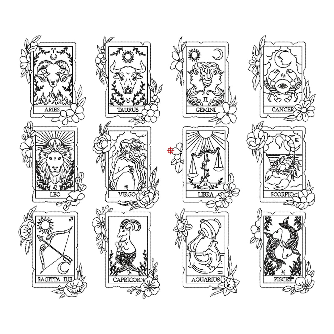 Individual 12 Tarot Carts Embroidery Designs, 7 Size, Tarot Carts ...