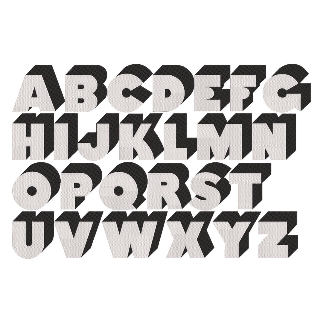 3D Effect Block Shadow Embroidery Font, 7 Size, Fill Stitch Machine ...