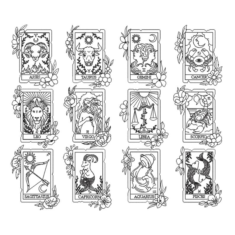 Individual 12 Tarot Carts Embroidery Designs, 7 Size, Tarot Carts ...
