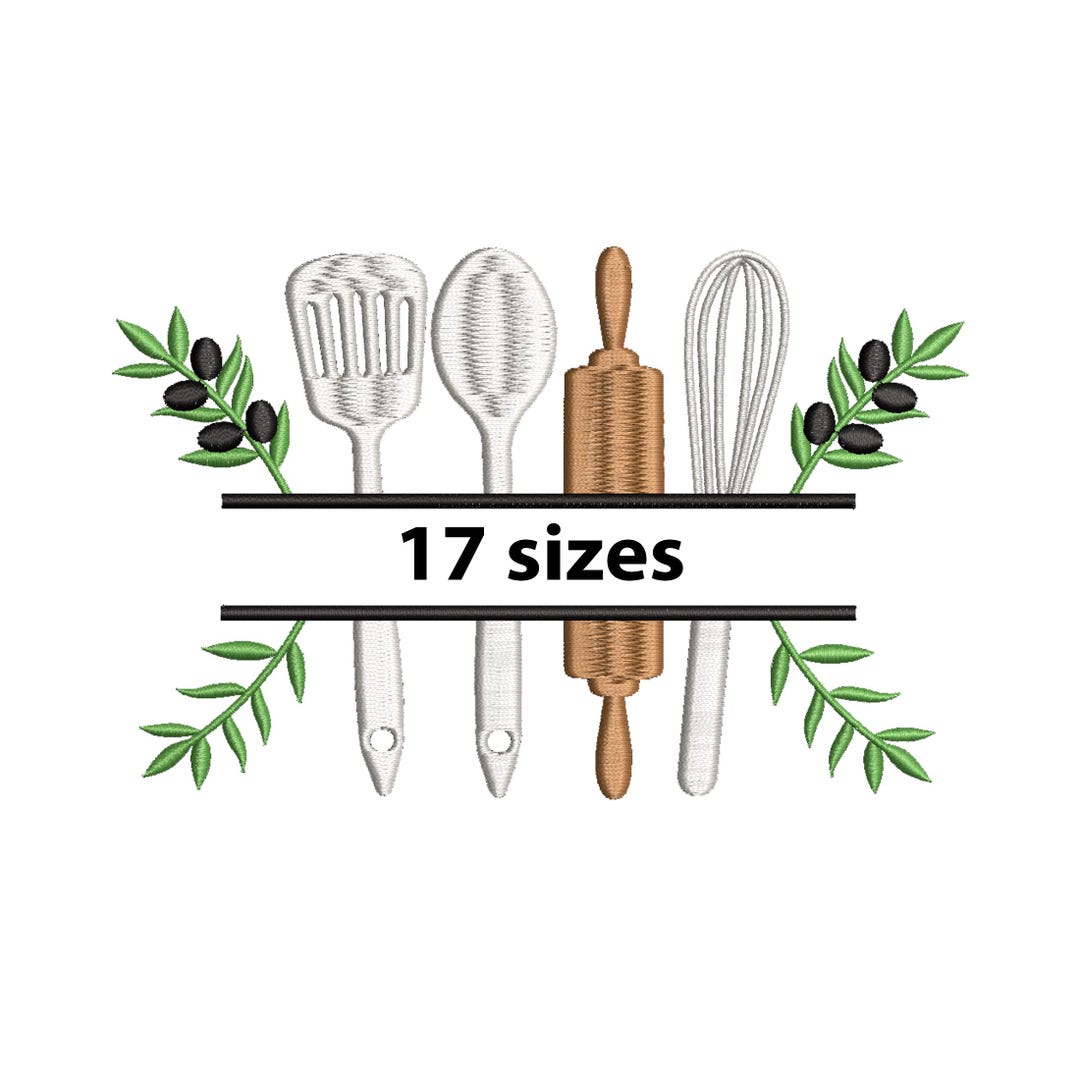 Kitchen Utensils Embroidery Design, 17 Sizes, Split Kitchen Utensils ...