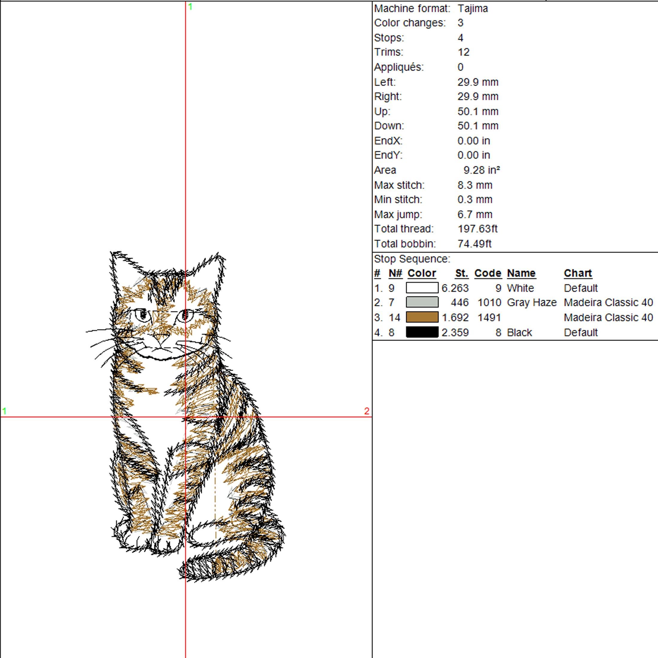 Cute Tabby Cat Sketch Embroidery Design, 7 Sizes, Stemstitch Tabby Cat ...