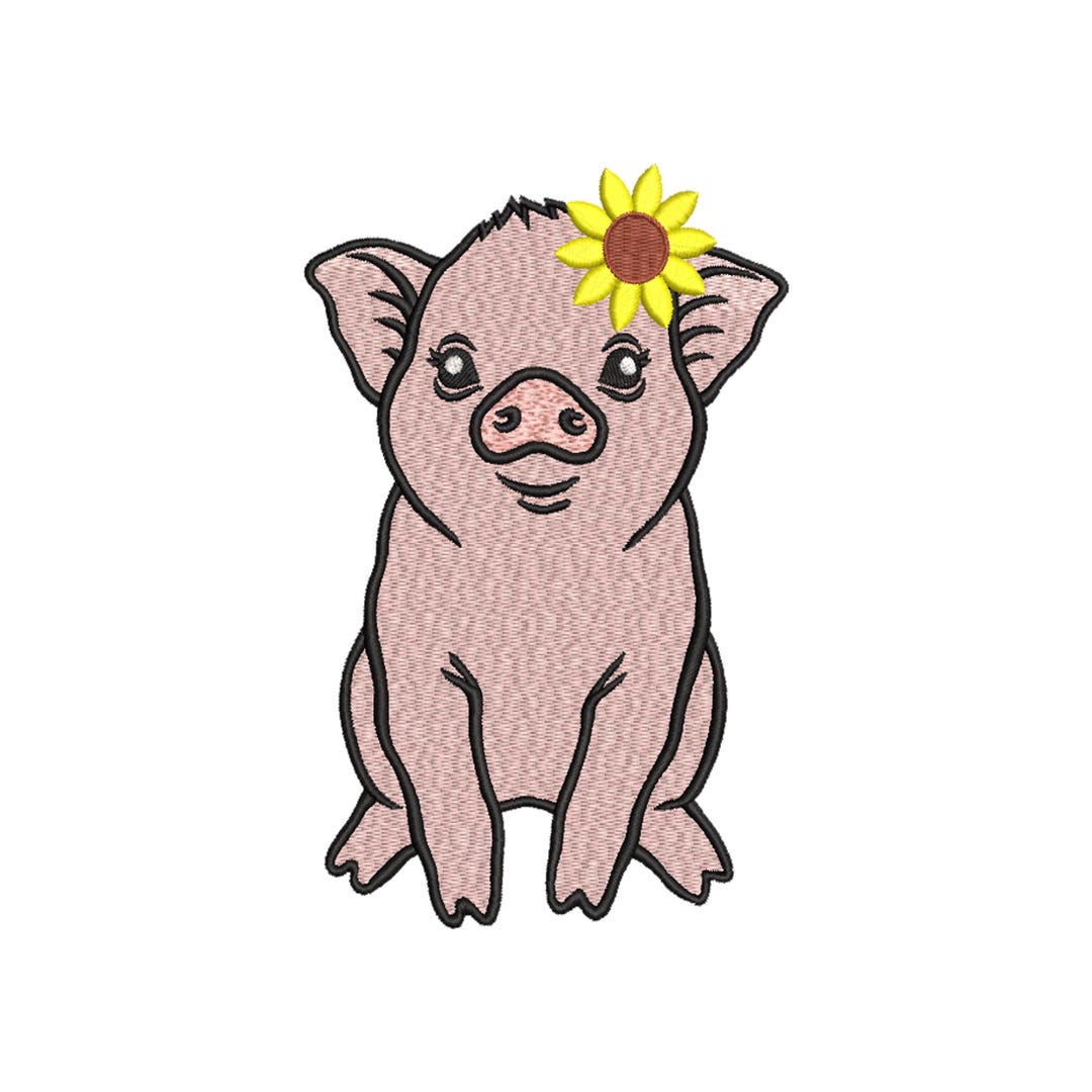 Floral Pig Embroidery Design, 15 Sizes, Pink Pig Machine Embroidery ...