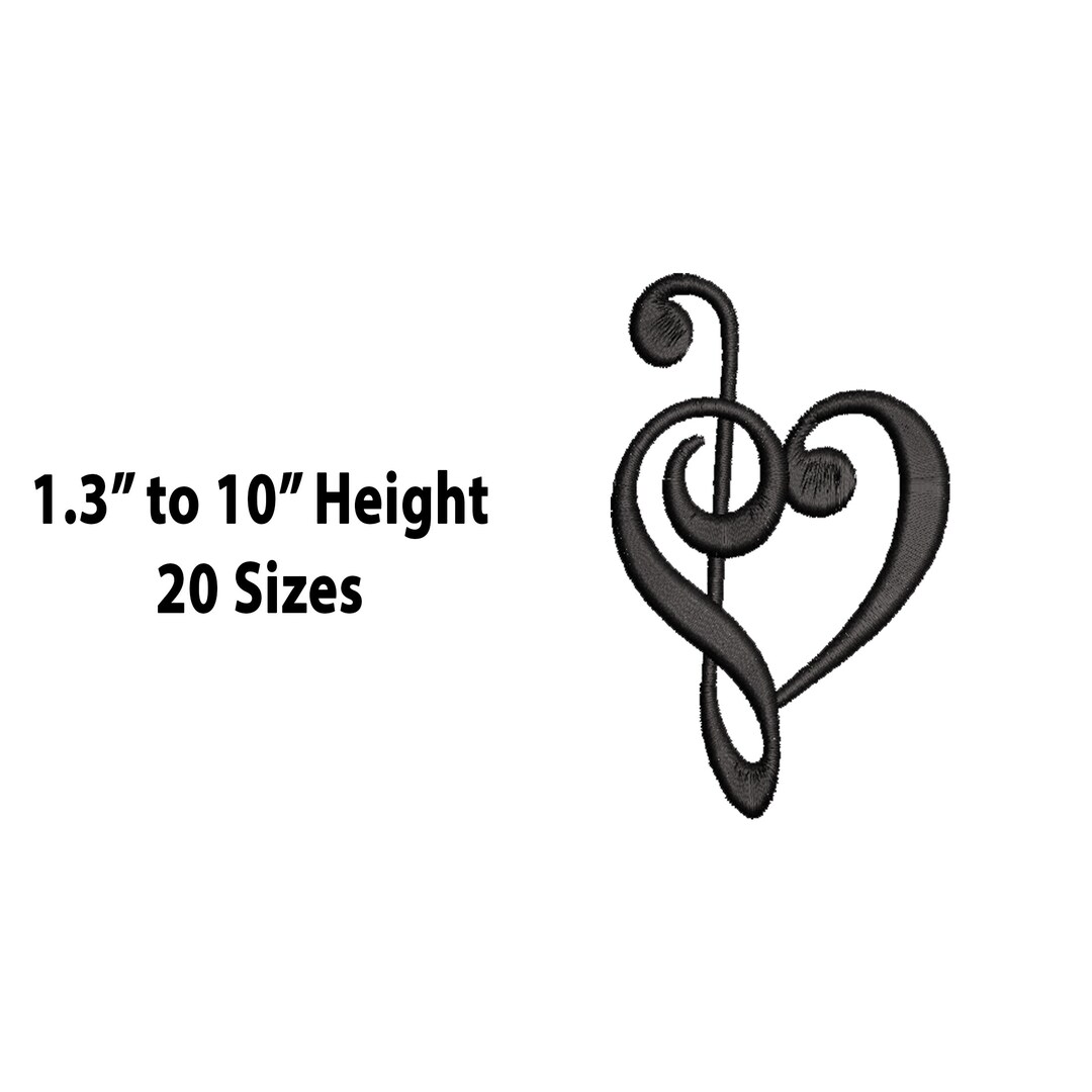 Mini to Large Music Note With Heart Embroidery Design, 20 Sizes, Music ...