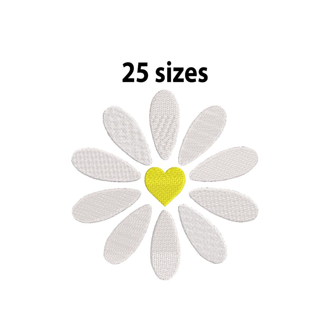 Mini to Large Heart Daisy Embroidery Design,25 Sizes, Daisy Embroidery ...