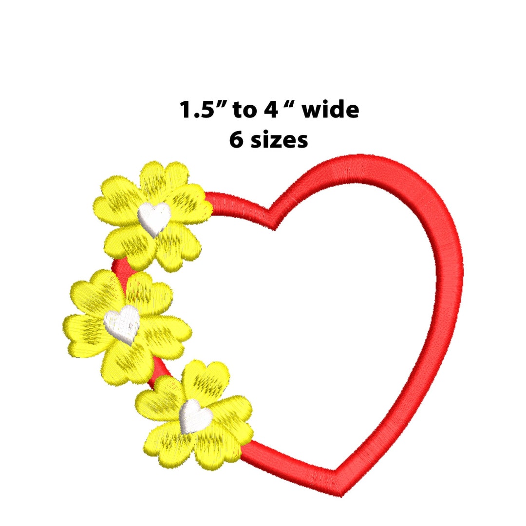 Mini Floral Heart Outline Embroidery Designs, 6 Sizes, Satin Outline ...