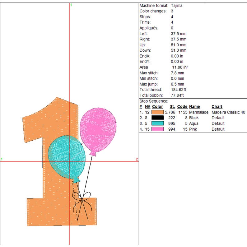 Balloon Number Machine Embroidery Designs, 11 Sizes, Birthday Numbers ...
