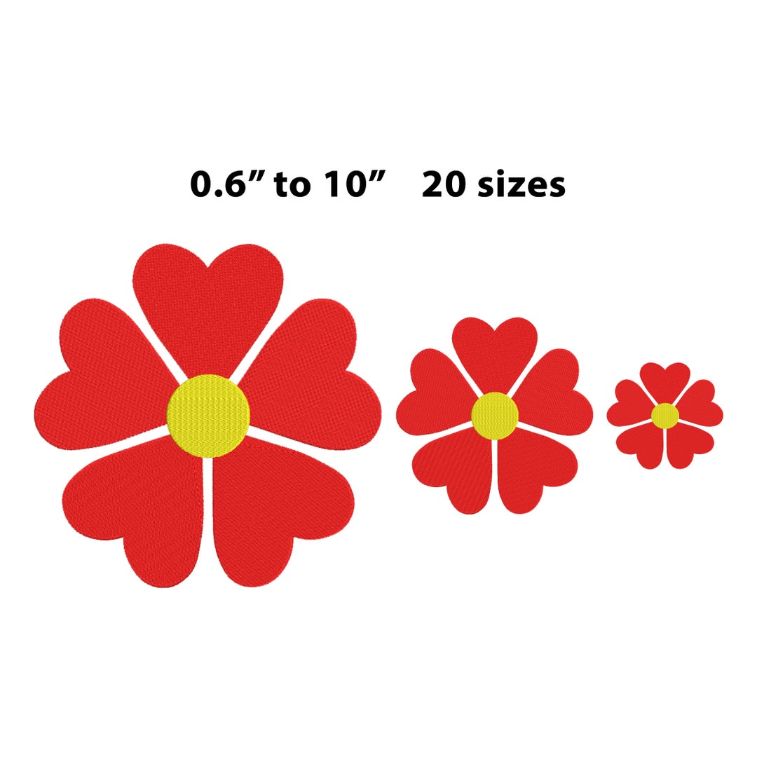 Mini to Large Heart Flower Embroidery Design, 20 Sizes, Heart Flower ...