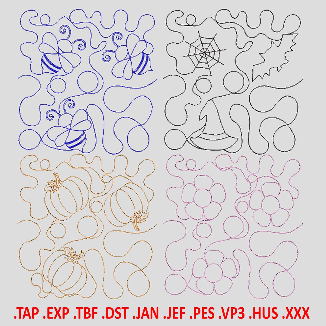 4 Quilt Block Machine Embroidery Design Files, 20 Size, Continuous Run ...