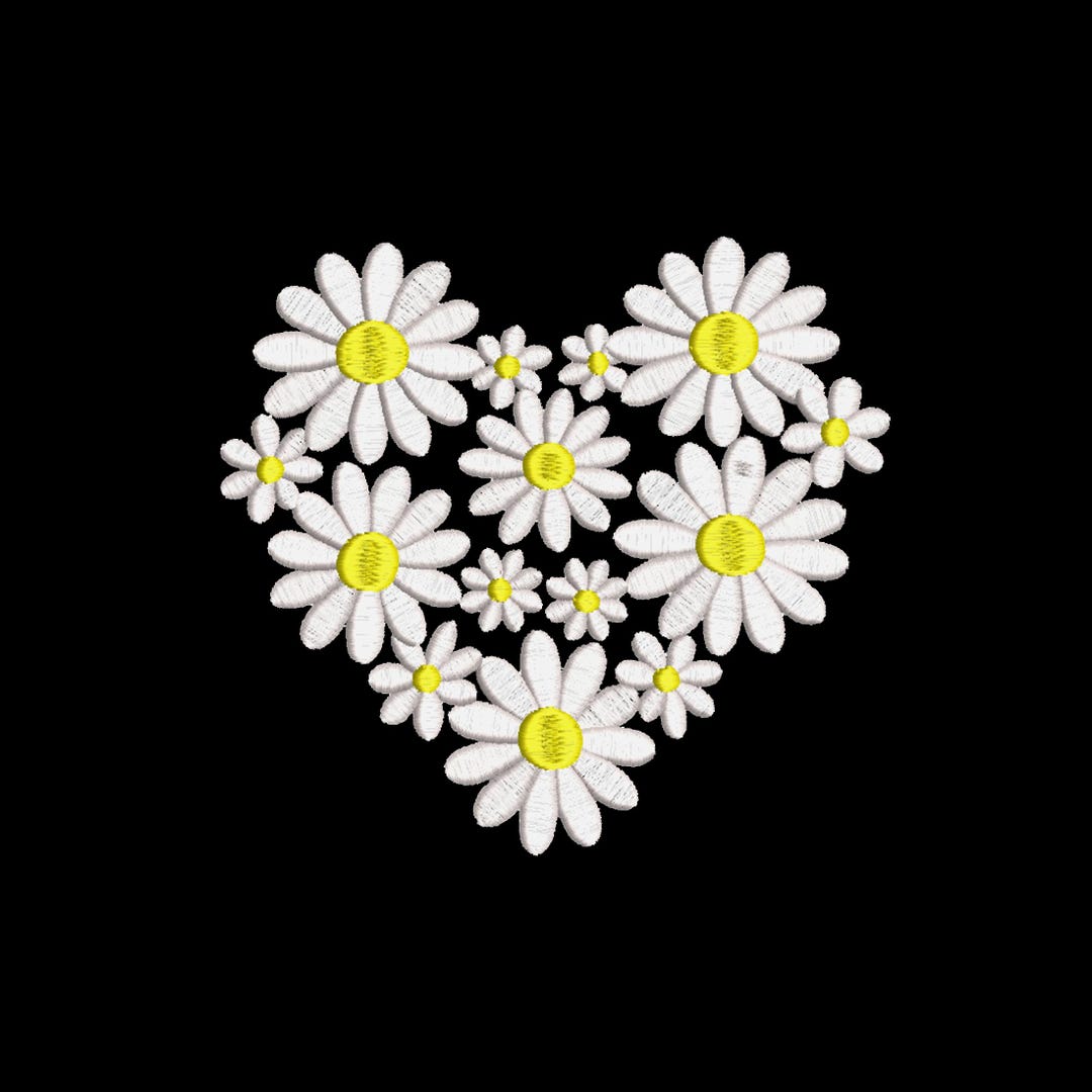 Mini to Large Daisy Heart Embroidery Design, 20 Sizes, Daisy Embroidery ...