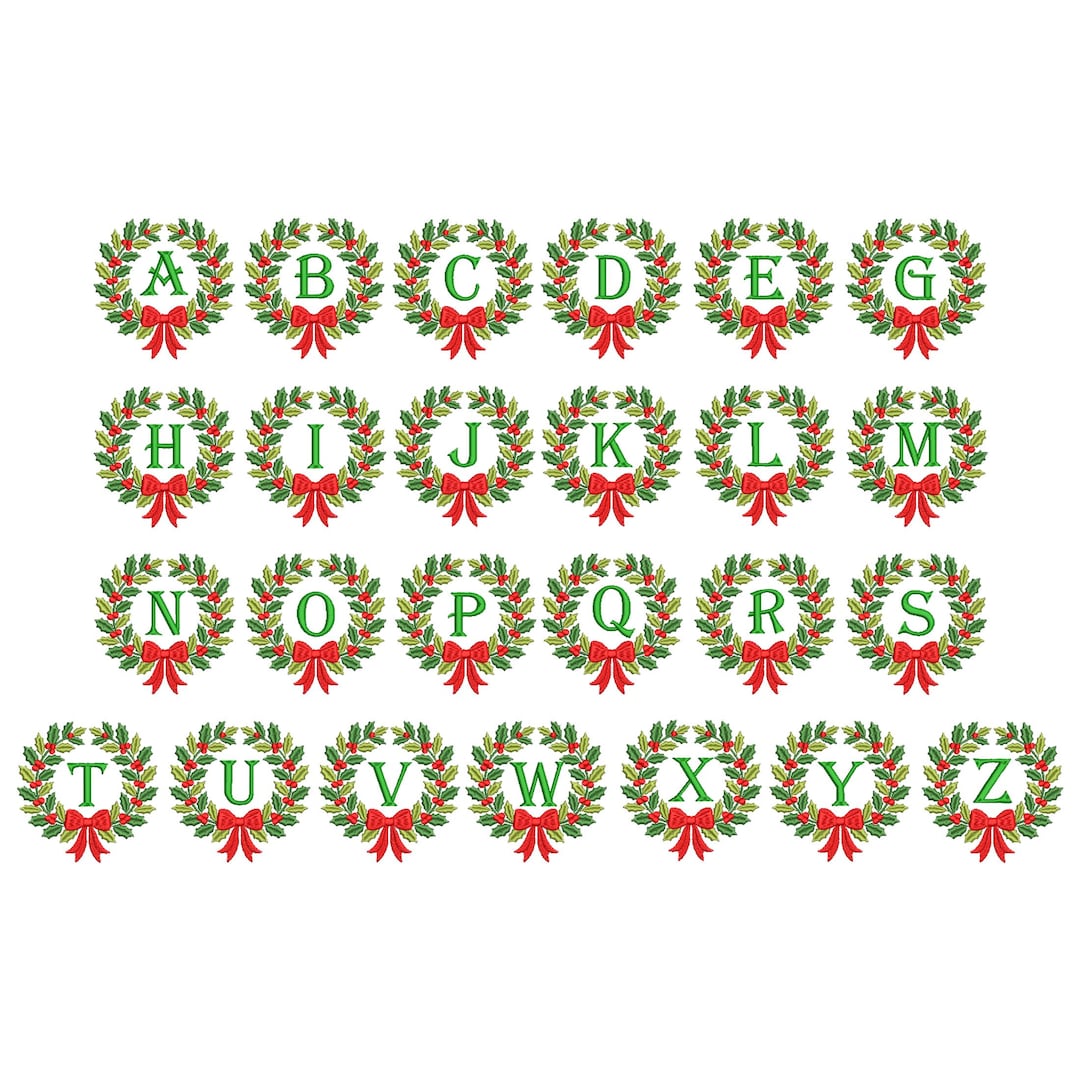 Floral Christmas Wreath Embroidery Font, 7 Sizes, Wreath Monogram ...