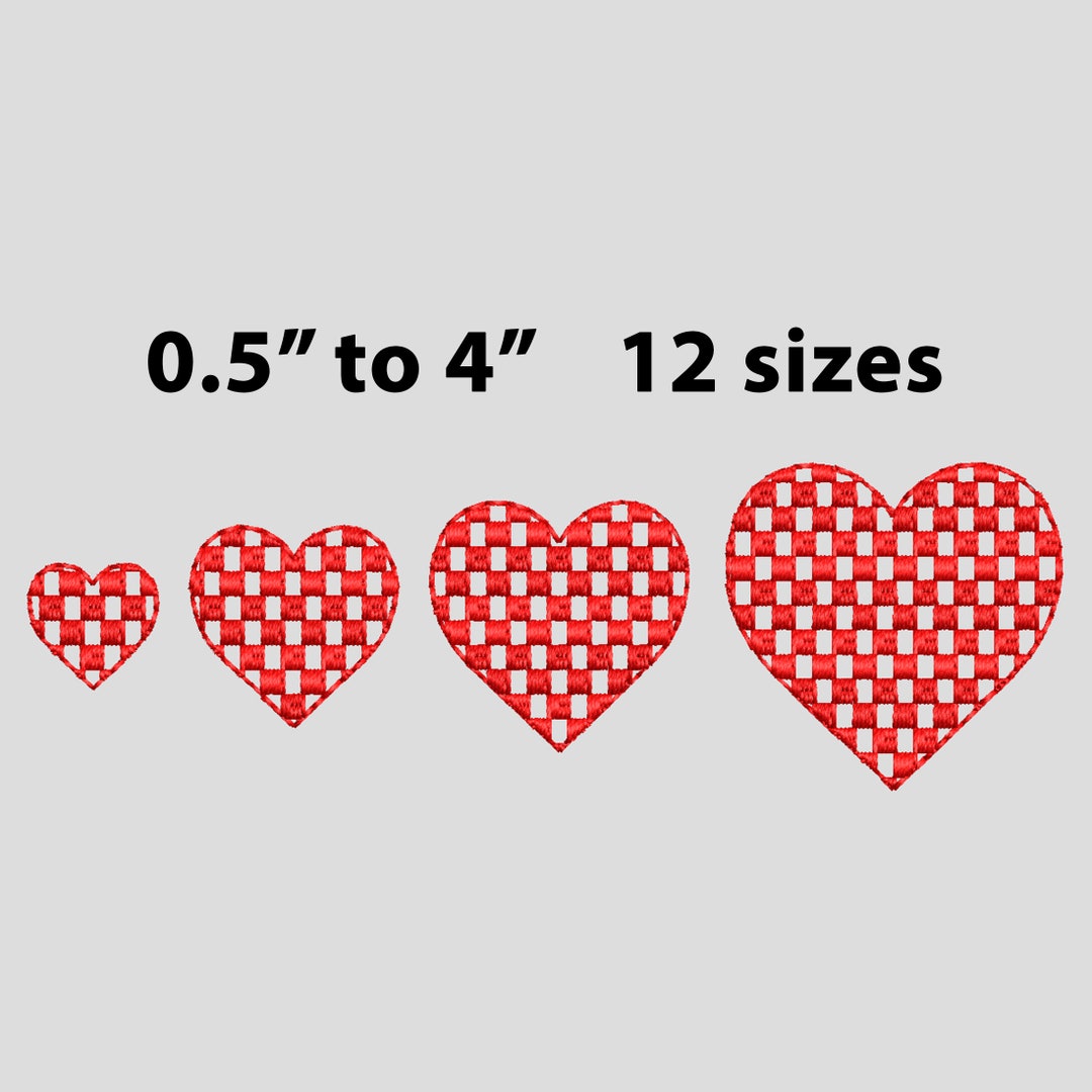 Mini Checkered Heart Embroidery Designs, 12 Sizes, Light Quick Stitch ...