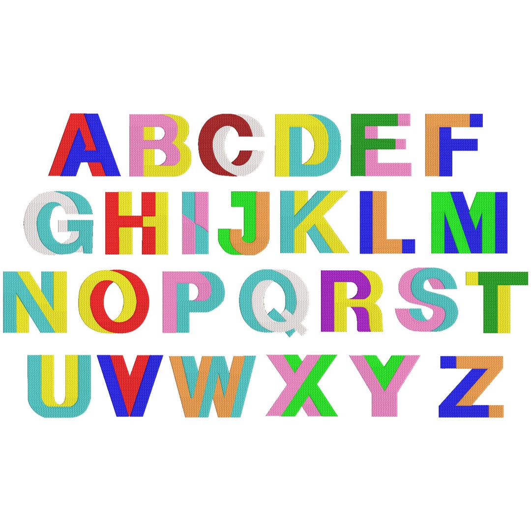 2 Color Block Embroidery Font, 8 Sizes, A-Z Sorted, 2 Color Monogram ...