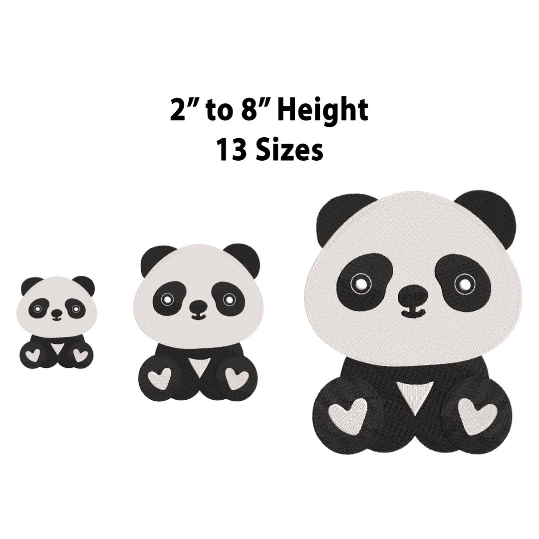 Mini to Large Panda Machine Embroidery Design, 13 Sizes, Fill Stitch ...