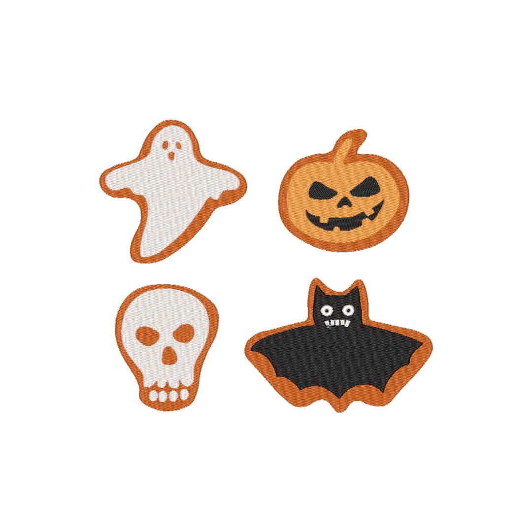 4 Halloween Cookies Machine Embroidery Designs, 5 Sizes, Halloween Face ...