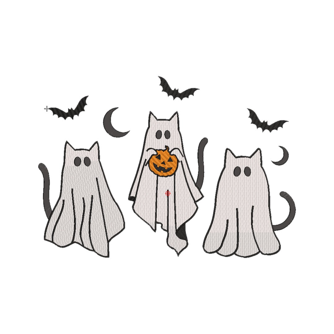 3 Ghost Cat Machine Embroidery Design, 3 Sizes,3 Halloween Cat Ghost ...