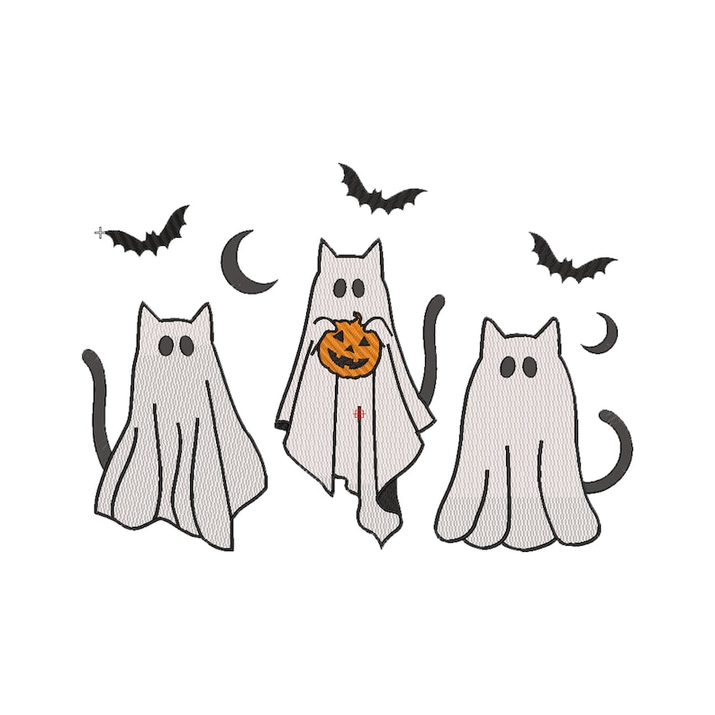 3 Ghost Cat Machine Embroidery Design, 3 Sizes,3 Halloween Cat Ghost ...