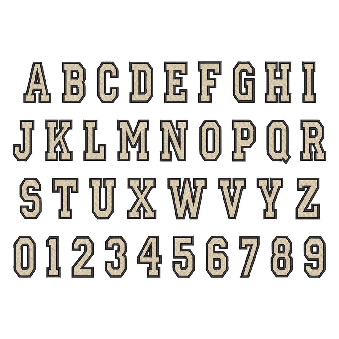 Varsity 2 Color Embroidery Font Alphabet, 9 Sizes, A-Z & 0-9 Sorted ...