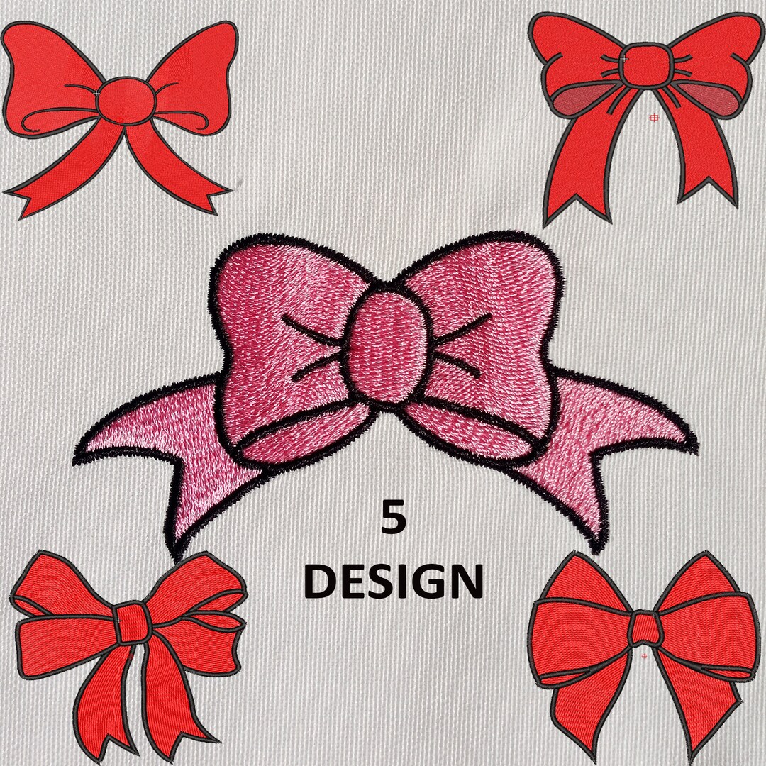 5 Bow Embroidery Design, 13 Sizes, Mini Bow Embroidery Design, Bow Tie ...