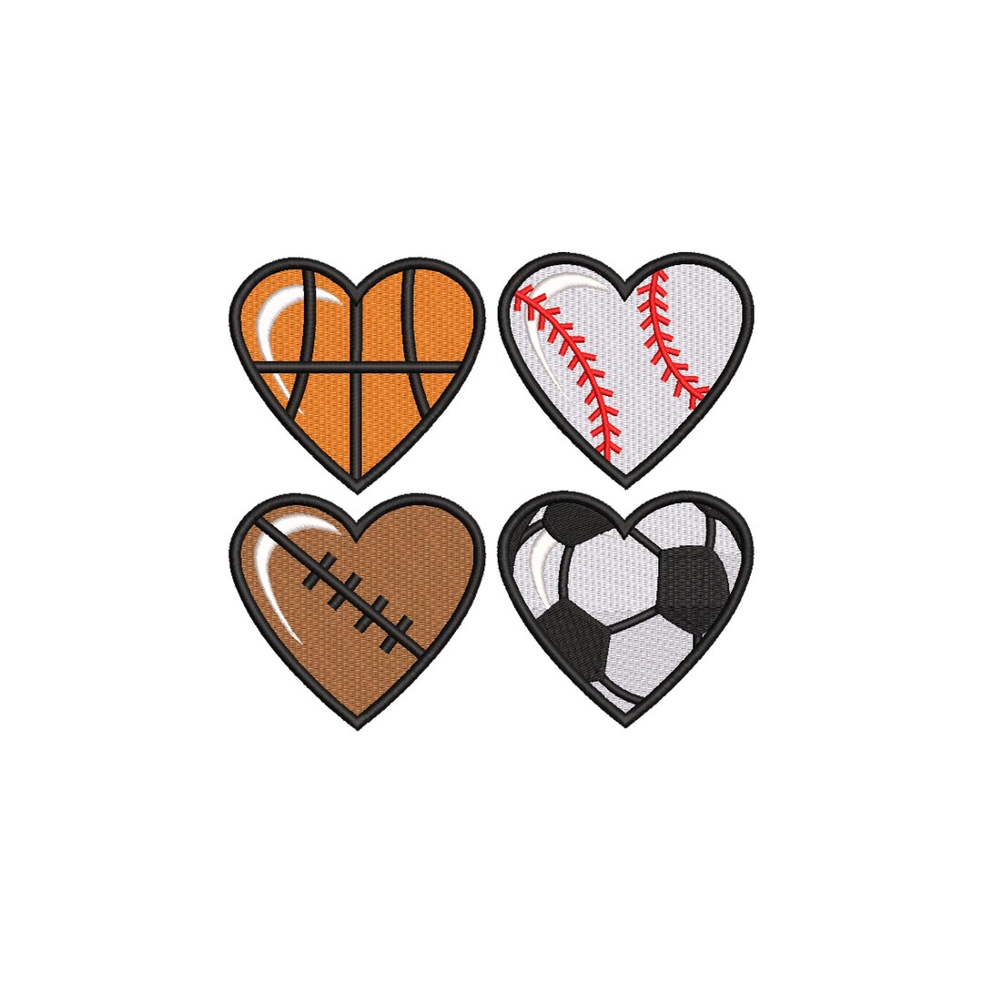 4 Sport Heart Machine Embroidery Designs, 10 Sizes, Basketball ...