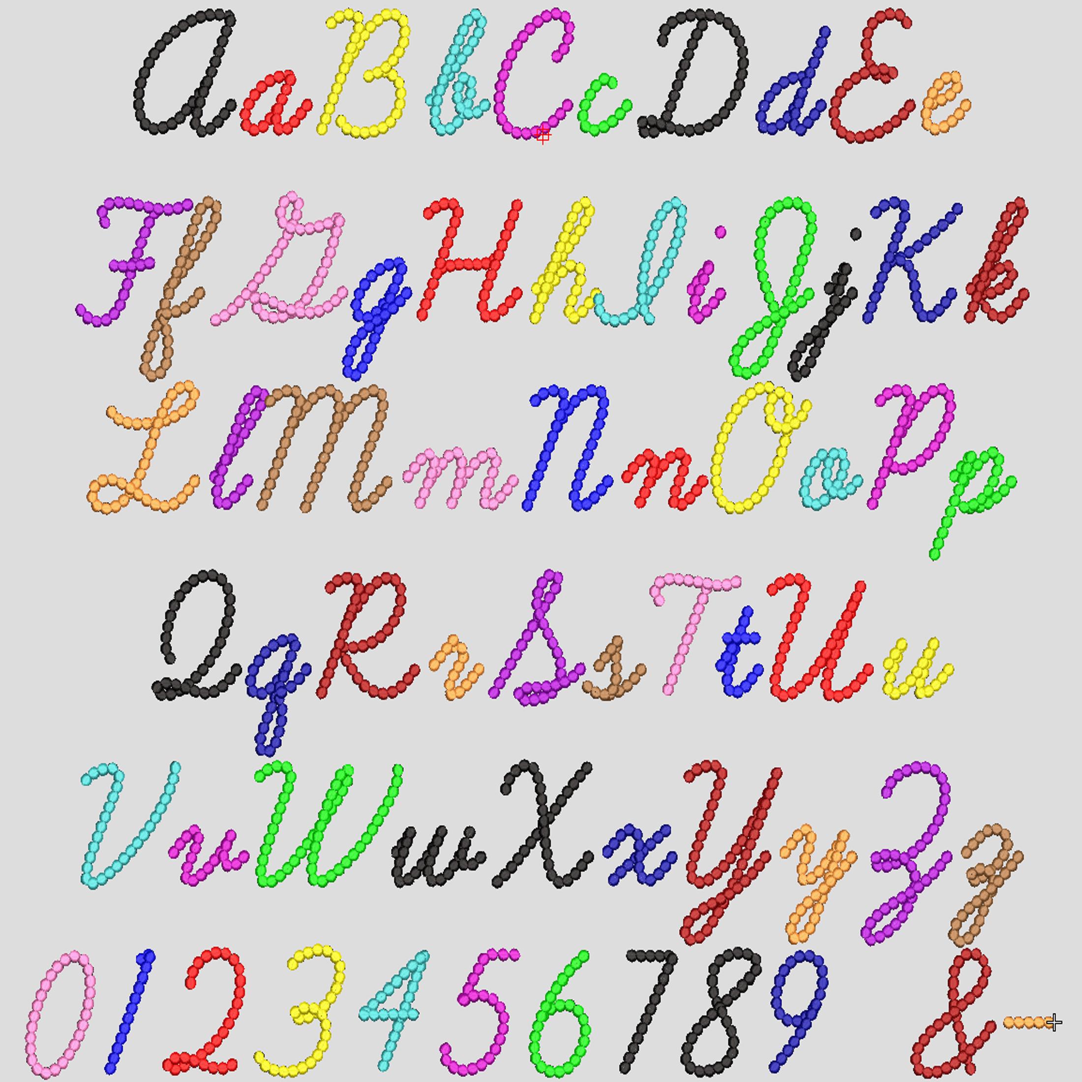 Pearl Cursive Handwriting Embroidery Font, 6 Sizes, A-Z & 0-9 Sorted ...