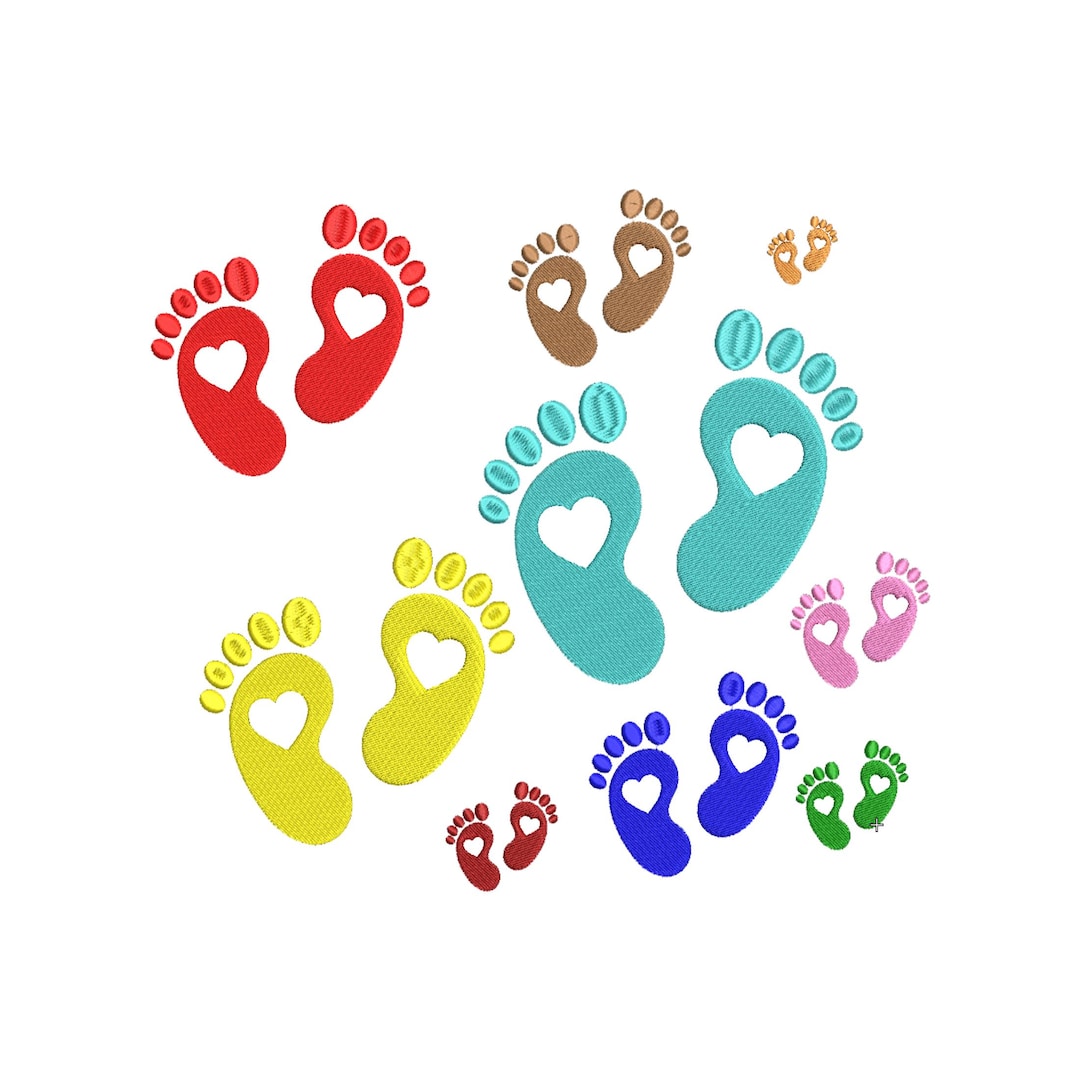 Baby Feet With Heart Embroidery Design, 22 Sizes, Baby Feet Machine ...