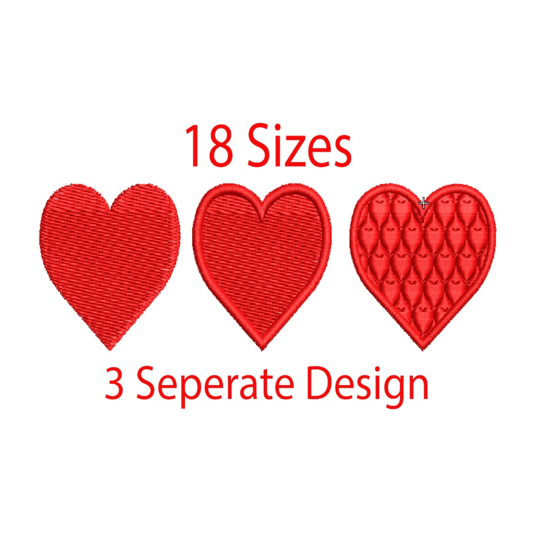 3 Separete Mini Heart Machine Embroidery Design, 18 Sizes, Heart ...