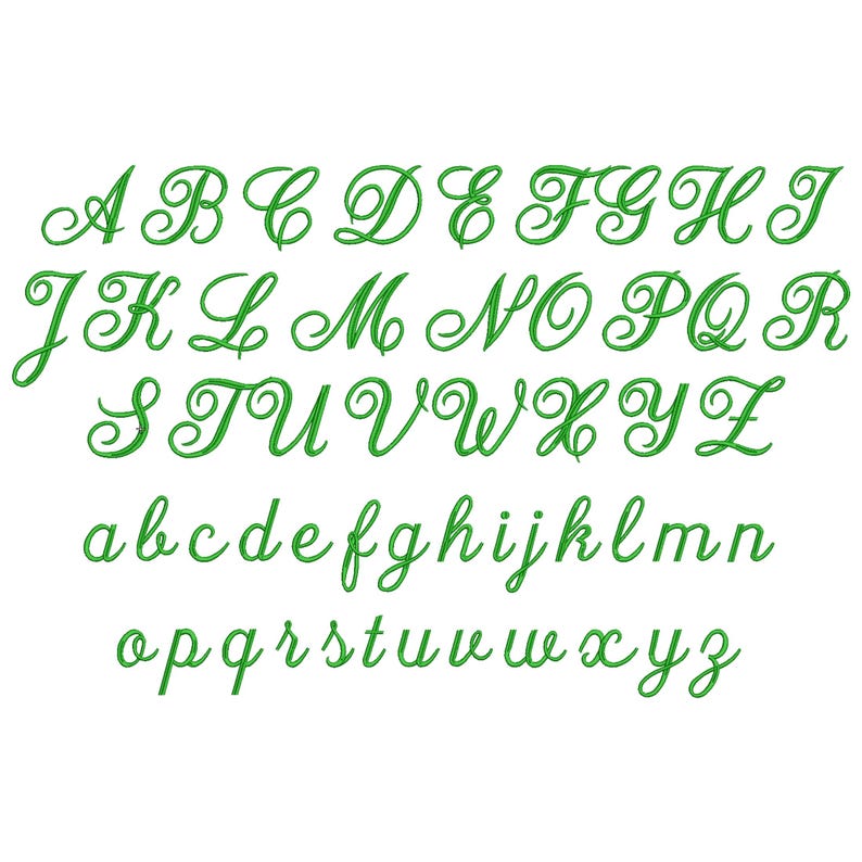 Mini to Large Elegant Handwriting Embroidery Font, 9 Sizes, Satin ...