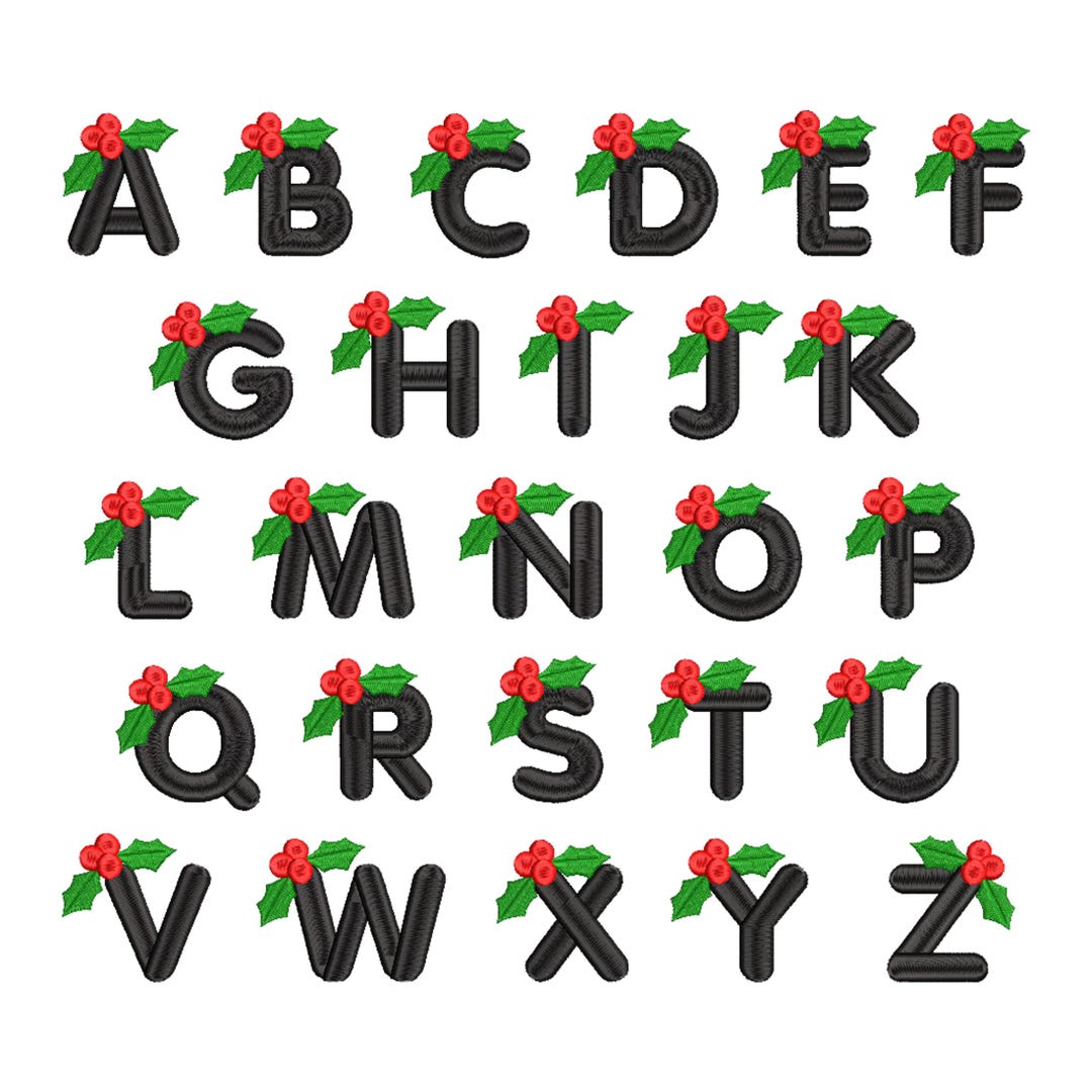 Christmas Mistletoe Embroidery Font Design, 8 Sizes, A-Z Sorted ...