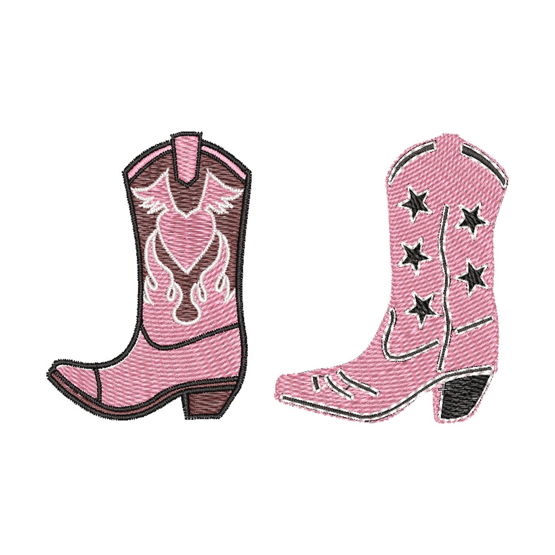2 Cowgirl Boot Machine Embroidery Design, Mini Cowgirl Boot Embroidery ...