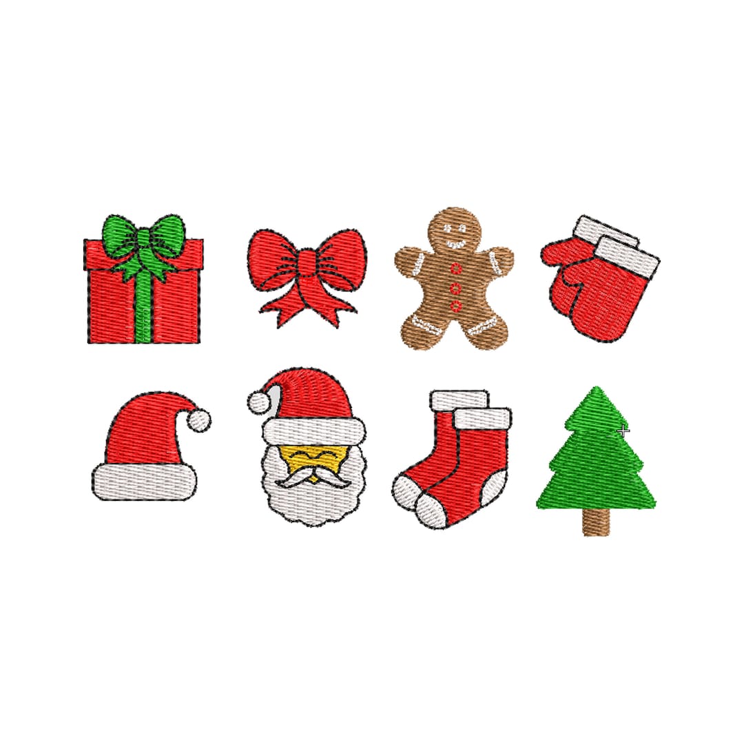 8 Mini Christmas Icons Machine Embroidery Design, Set of 8 and 7 Sizes ...