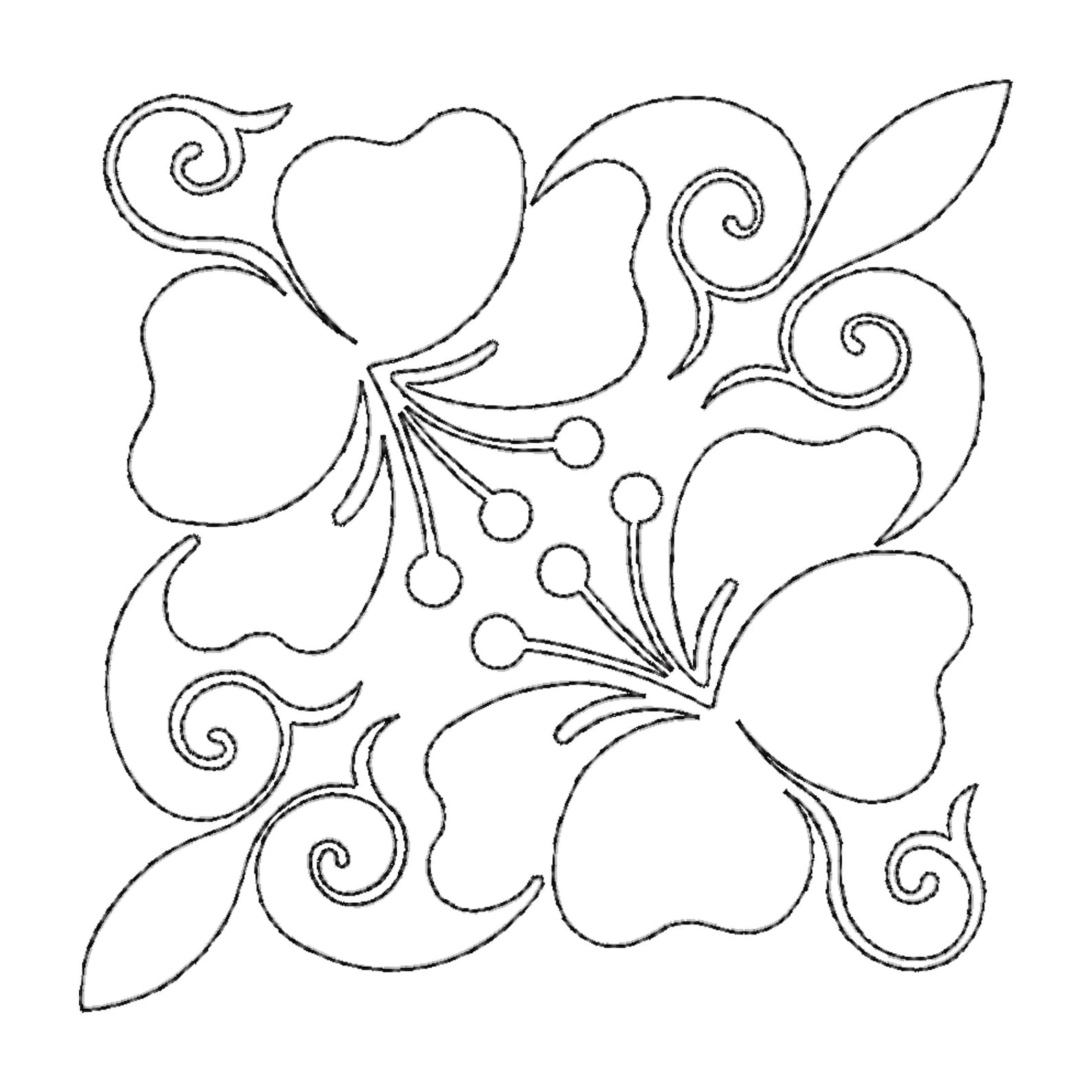 Hibiscus Stipple Quilt Block Machine Embroidery Design File, 23 Sizes ...