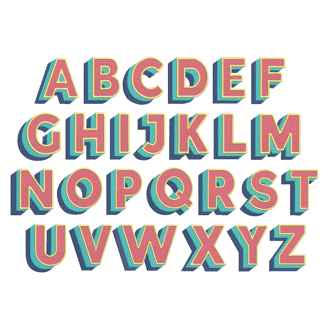 Double Shadow Embroidery Font, 6 Sizes, A-Z Sorted, Fill Stitch ...