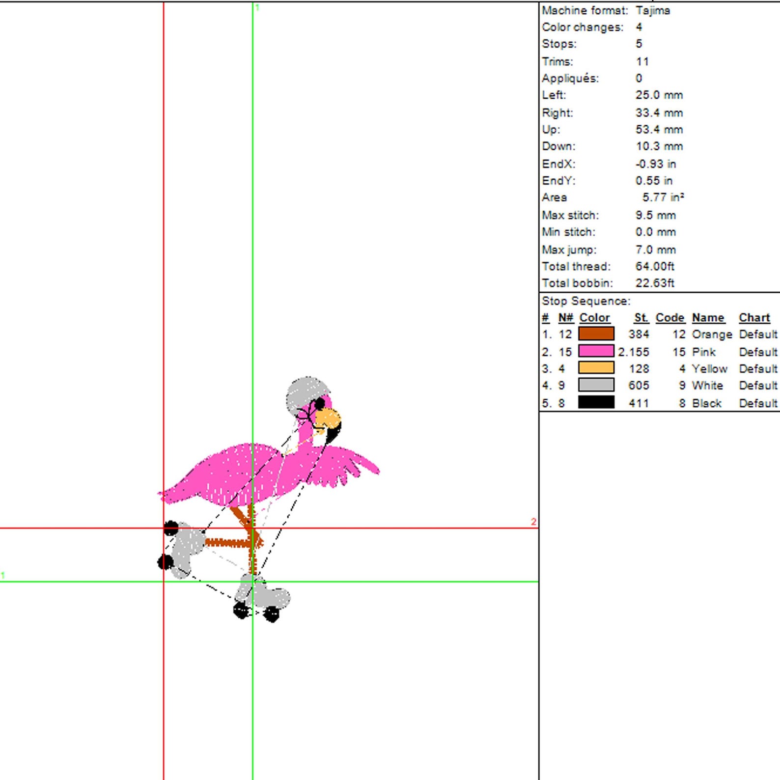 Flamingo Roller Embroidery Design, 10 Size, Little Flamingo on Roller ...