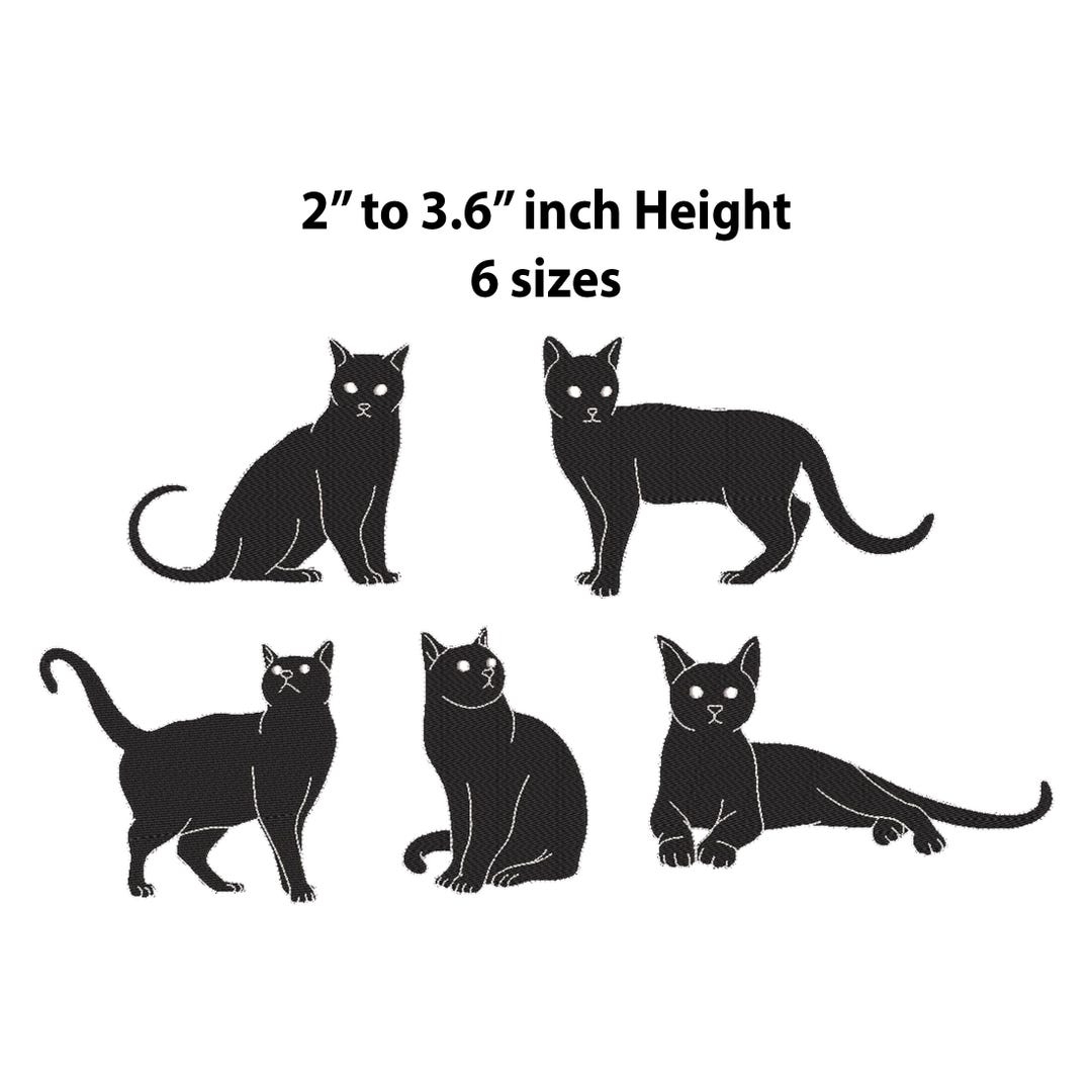 Indiviual 5 Mini Cat Embroidery Design, 6 Sizes, Cat Silhouette Machine ...