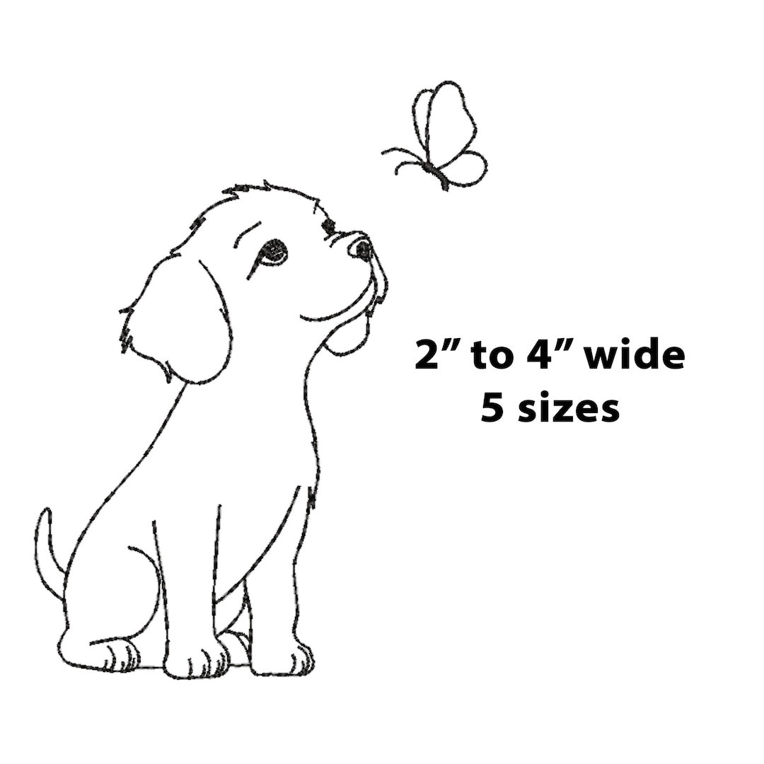Dog With Butterfly Embroidery Design, 5 Size, Dog With Butterfly Sketch ...