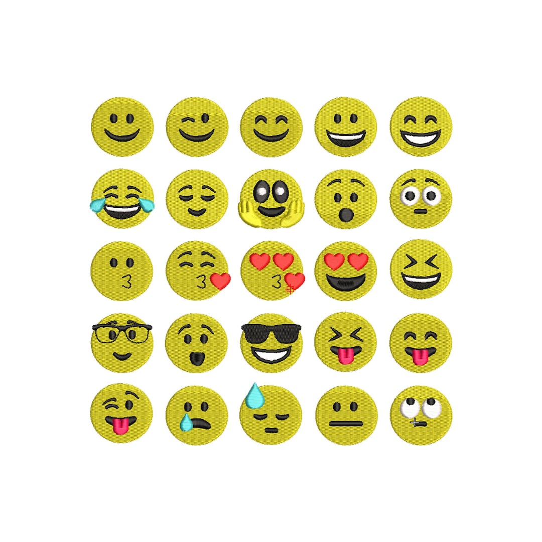 25 Mini Smiley Face Embroidery Design, 6 Sizes, Fill Stitch Smiley ...
